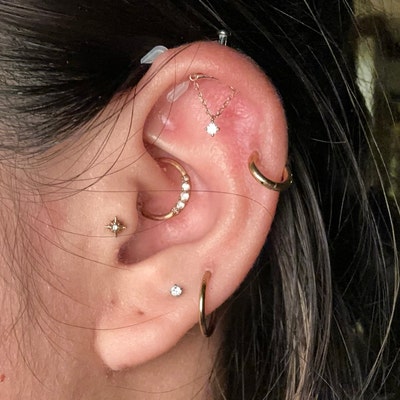 14K Gold Vertical Dangle Hidden Helix Piercing/threadless Push Pin Flat ...