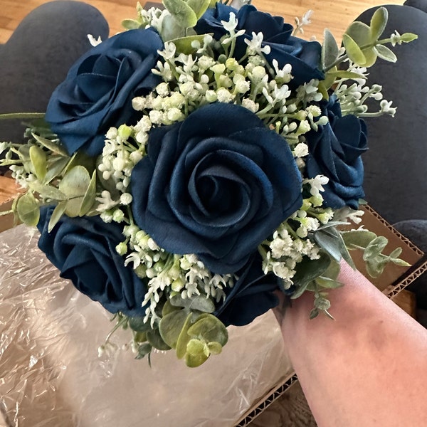 Navy Rose Bridal Bouquet, Navy Rose Bridesmaid Bouquet, Wedding Bouquet ...