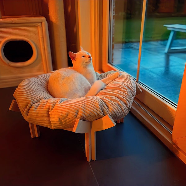 Pagoda Cat Bed: Birch Plywood Pet House With Pillow, Asia Style - Etsy