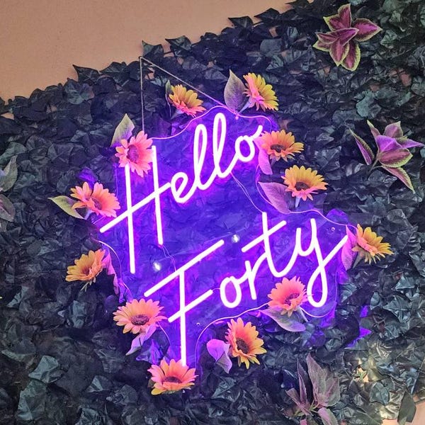 Hello Forty Neon Sign, 40th Birthday Party Decorations, LED Neon Signs ...