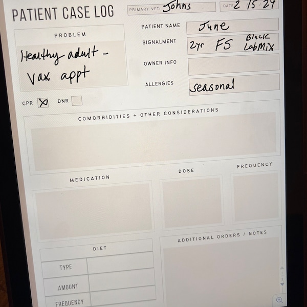 Digital Vet Med Case Log Template: Veterinary Patient Notes (PDF) - Etsy