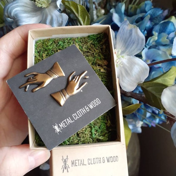 Pair of Victorian Style Handmade Brass Hand Pins -- Perfect for Collar ...