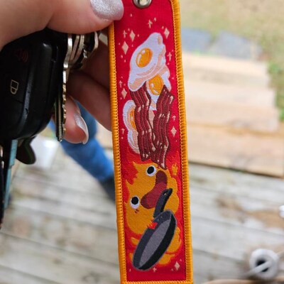 Calcifer Embroidered Tag Keychain Jet Tag Keyring Happy Fire Bacon With ...