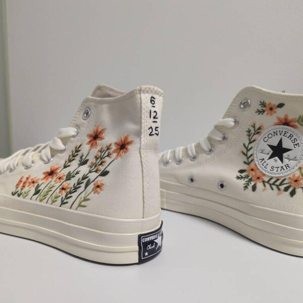 Embroidered Converse/flower Converse/converse LOW Tops/converse ...