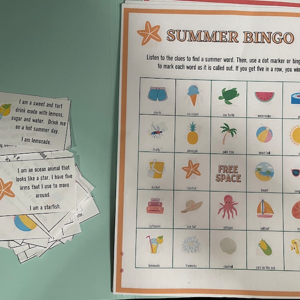 Summer Bingo Game for Kids: Printable Activity (digital Download) - Etsy