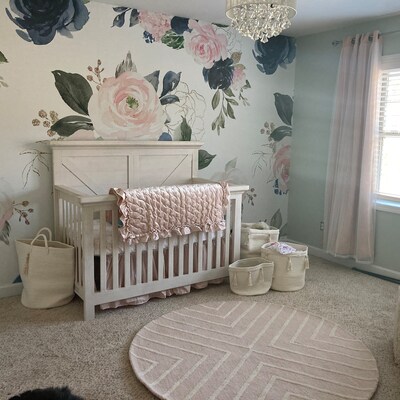 Navy Pink Peach Rose Floral Wallpaper, Peel Stick Removable or ...