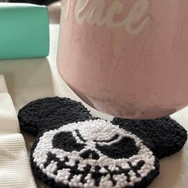 Pink Bow Coaster, Cherry Punch Needle Coaster,cherry and Bowl Mug Rugs ...