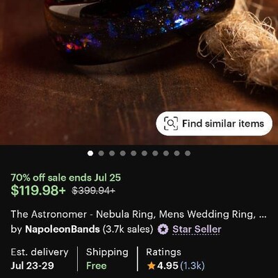 The Astronomer Nebula Ring, Mens Wedding Ring, Black Tungsten Outer ...