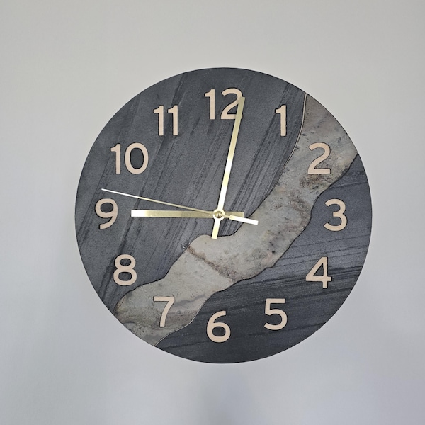 Rustic -wood Wall Clock , Stone Veneer Clock Wall Decor, Wall Art ...