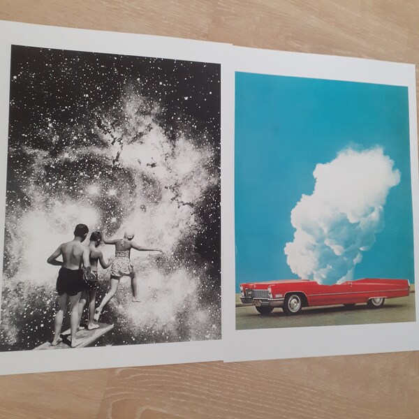 Surreal Collage - 8x11, Handmade Collage, Space, Full Moon, Retro, Sci ...
