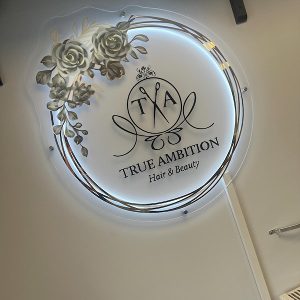 Custom RGB Acrylic Sign Led Round Acrylic Sign for Nail Salon Logo ...