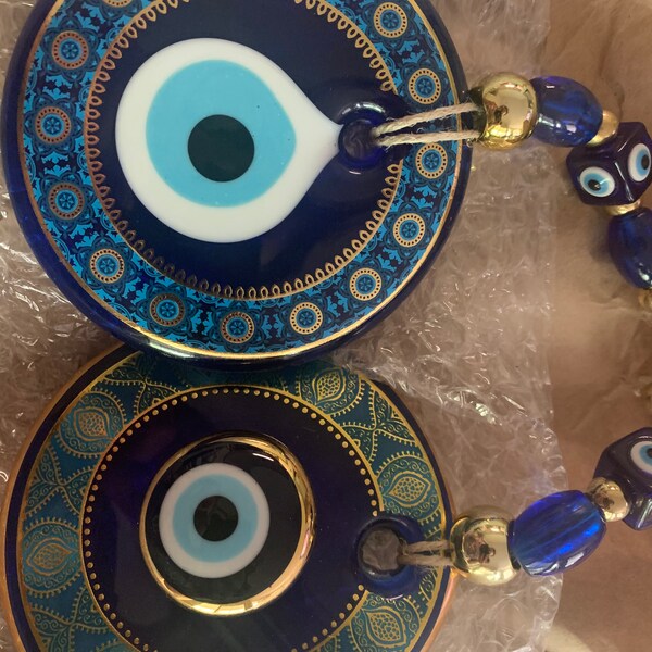 Turkish Nazar Amulet , Stain Glass Round Evil Eye Wall Hanging Decor ...