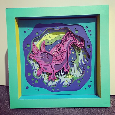 3D Axolotl Shadow Box, Animal Shadow Box SVG, Layered Papercut, Animals ...