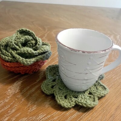 Crochet Pattern-flower POT Into Coaster-coaster Crochet Pattern Flower ...