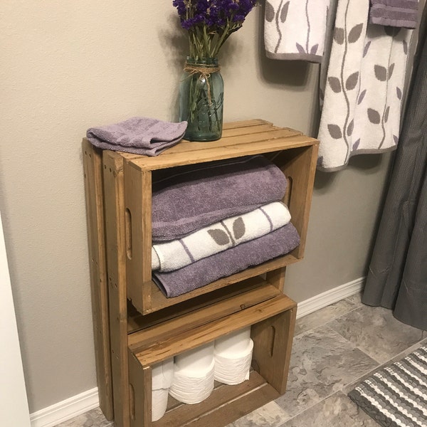 Spa Style Crate Shelf Towel Rack - Crate Bathroom Organizer - Crate ...