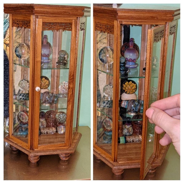 Small Curio Cabinet Hexagon & Glassed Display Cabinet Case Small ...