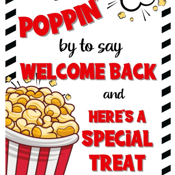 Back to School Popcorn Gift Tags, Just Poppin by to Say Welcome Back to ...