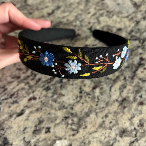 Wildflowers Headband, Floral Linen Headband, Embroidered Hair Band ...