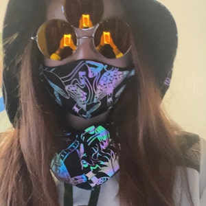 Rave Hood Festival Hood Reversible Holographic Hood Face Mask Rave Mask ...