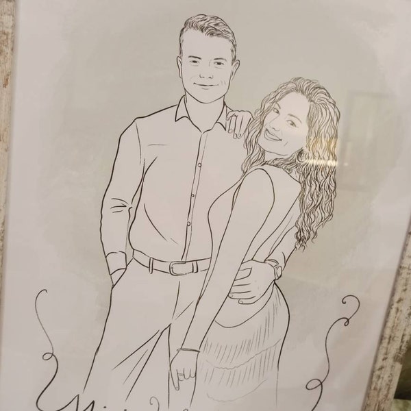 Wedding Custom Line Drawing, Minimalist Line Art, Drawing From Photo ...