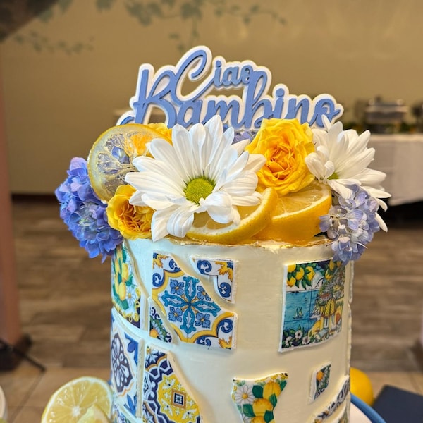 Lemon Tile Cookie Topper Italian Lemon Cupcake Italian Blue Tile ...