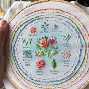 Stitch Sampler Full Kit Beginner Hand Embroidery Design, Printed Hand ...