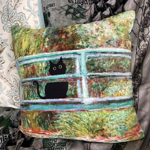 Monet Waterlily Cat Pillow Cover, Claude Monet Cat, Matisse Black Cat ...