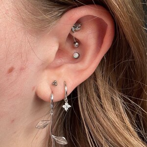 PREMIUM SOLID 14K Gold/18g or 16g6mm L Triple Star Piercing/ Internally ...