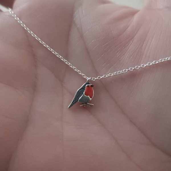 Dainty Robin Bird Necklace. Sterling Silver and Orange Enamel. Nature ...