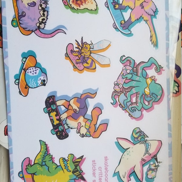 Skateboarding Animals Sticker Sheet - 90s Critters, 80s Critters - Etsy