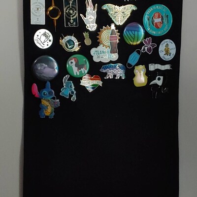 Large Tall Pin Banner / Black Enamel Pin Display With Colorful Trim and ...