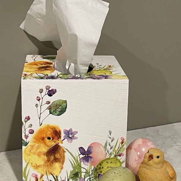 Handmade Decoupage Wood Tissue Box Cover, Chicks, Spring Decor, Easter ...