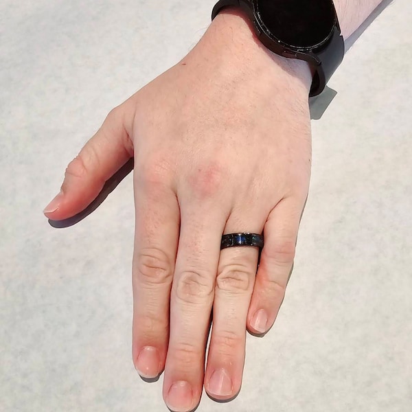 Black Ceramic Obsidian Ring, Black Ceramic Ring, Obsidian Ring, Black Wedding Band, Anniversary ...