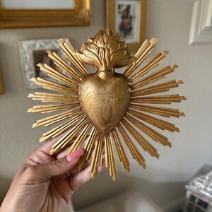 Sacred Heart, Red Center With Rustic Crystals, Catholic Heart, Exvoto ...