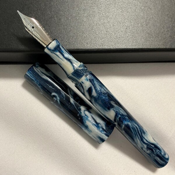 Custom Acrylic Fountain Pen - White Blue and Black Acrylic - Fountain ...