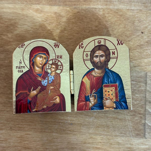 Mini Orthodox Diptych Icon: Virgin Mary and Jesus, Christian Decor - Etsy