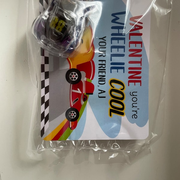 Valentines Day Race Cars Bags and Card Set Wheelie Cool Race Car ...