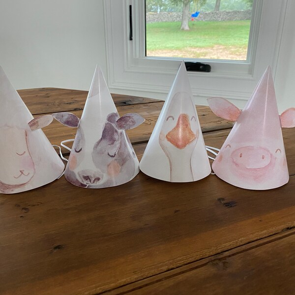 Printable Party Hats Farm Animals Birthday Party Birthday Decor ...