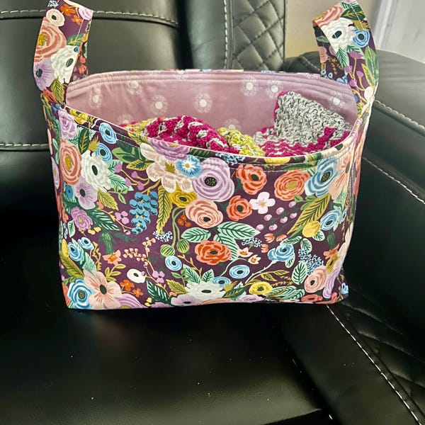 Knitting Project Bag, Summer Wildflower Floral Pink Drawstring Tote ...