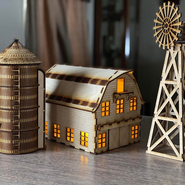 Digital Download, Miniature Barn and Silo, Laser Cut, Glowforge, Farm ...