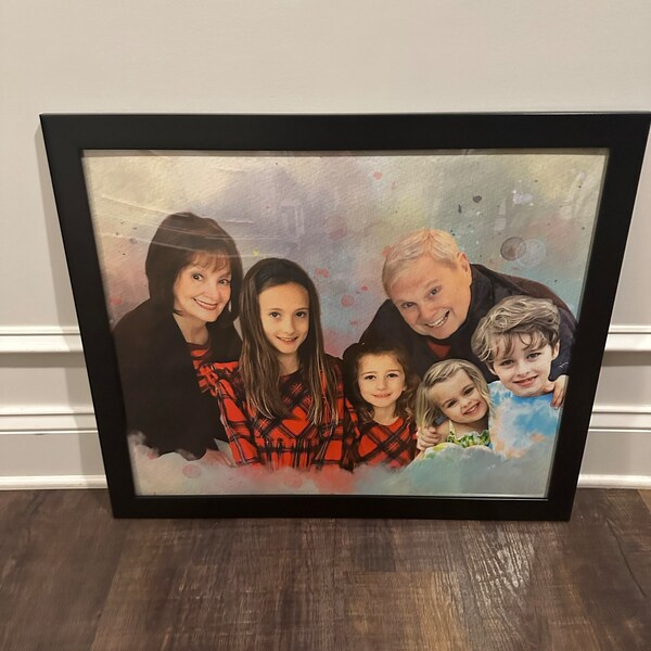 Personalized Watercolor Family Portrait on Framed Canvas, Customizable ...