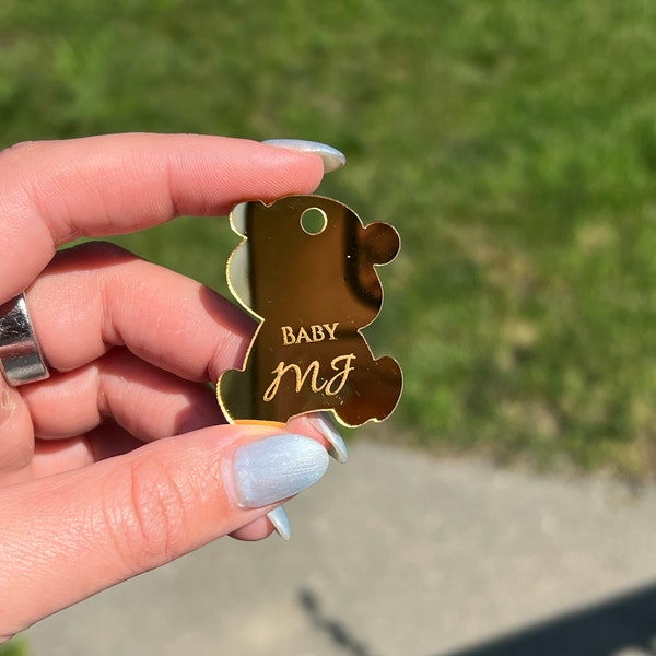 Teddy Bear Acrylic Mirror Tag, Teddy Bear Tag Charms, Teddy Bear Baby ...
