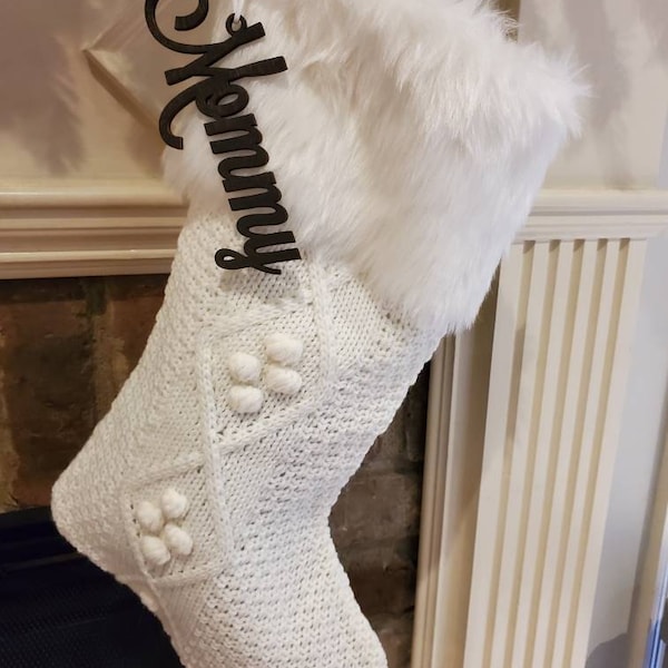 Ivory White Personalized Christmas Stockings Gold Silver Grey Knit ...