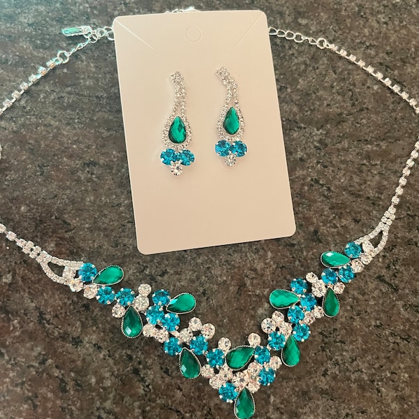 Necklace and Earring Set/ Bridal Iridescent Rhinestone Necklace Set ...
