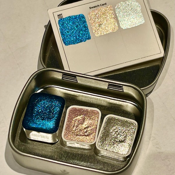 MICA GRAB BOX Metallic Shimmer Handmade Watercolor Paint Mix of 24 Pans ...