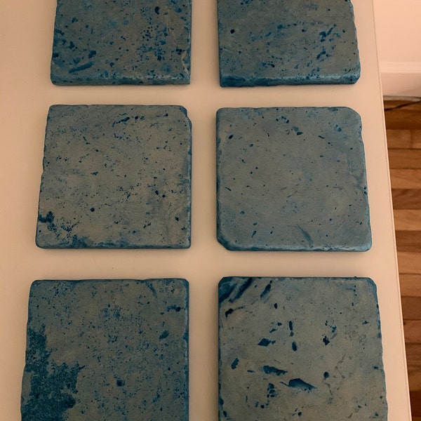 Stone Coaster Set Color Washed in Seaglass Green, Boho Blue, Pink, Set ...