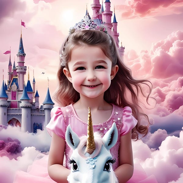 Princess Riding a Unicorn Get Your Own Princess Portrait From Your ...