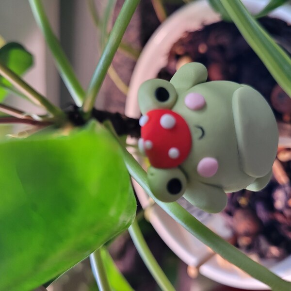 Mushroom Hat Frog Plant Buddy, Toad Pot Pal, Friend, Cute, Kawaii, Home ...