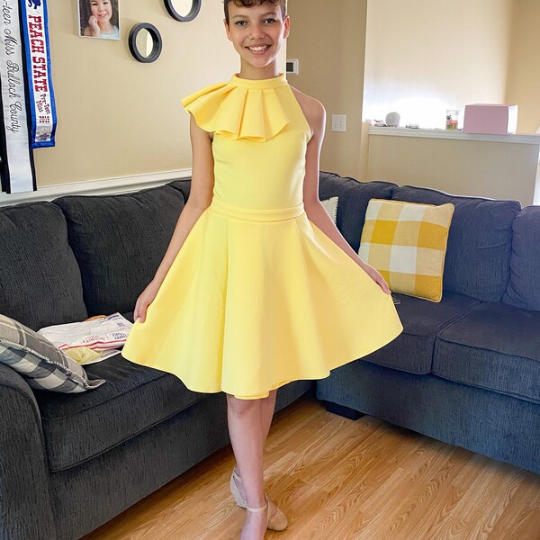 Red Interview Dress Pageant Dress With Belt Girls Satin Fluffy Dress ...