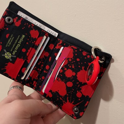 Vegan Chain Wallet Blood Splatter, Horror Wallet, Black Canvas, Goth ...